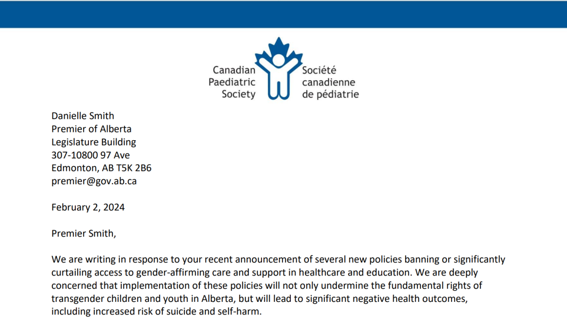 Letter to the Canadian Pediatric Society and the Alberta Medical ...